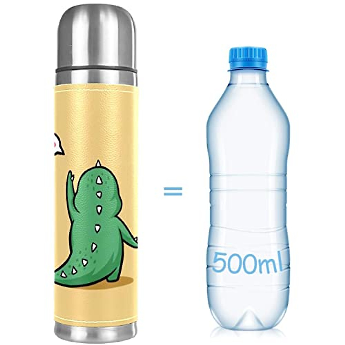 Stainless Steel Leather Vacuum Insulated Mug Dinosaur Thermos Water Bottle for Hot and Cold Drinks Kids Adults 16 Oz