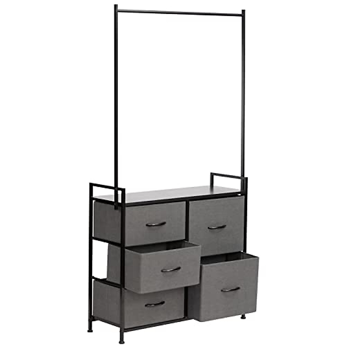 MATICO 5 Chest of Drawers with Non-Woven Fabric Storage Bin, Desser Organizer with Clothes Hanger for Bedroom, Living Room, Laundry, Dormitory, Grey