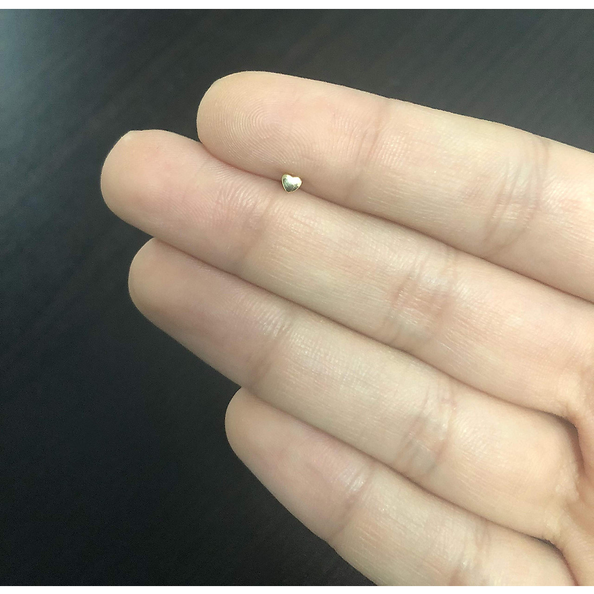 Carol Jewelry 18k Solid Yellow Gold Tiny Nose Stud Bone L Shape Heart 2.5 mm Shaped Nose Piercing