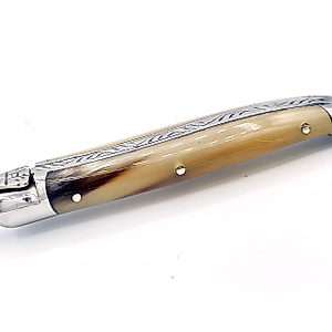 Laguiole en Aubrac Handmade Plated Folding Pocket Knife, 3.5-in (9cm). Solid Horne Handle, Stainless Steel Shiny Bolsters