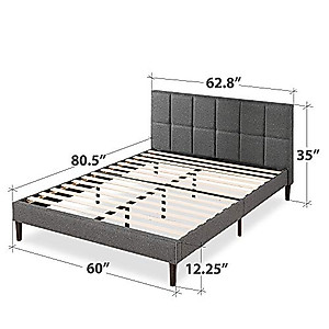 ZINUS Lottie Upholstered Platform Bed Frame with Short Headboard and USB Ports / Mattress Foundation / Wood Slat Support / No Box Spring Needed / Easy Assembly, Grey, Queen