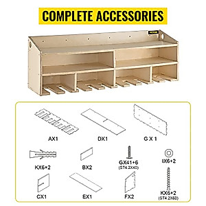 VEVOR Power Tool Organizer, Wall Mount Drill Holder, 10 Drill Hanging Slots Drill Charging Station, 2 Shelf Cordless Drill Storage, Polished Plywood Toolbox for Saw, Impact Wrench, Screwdriver Drill