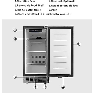 WATOOR 15 Inch Built-in Fridge Stainless Steel Beverage Cooler Under Counter Refrigerator with 36-61°F Temperature Range - Soda and Beer Refrigerator