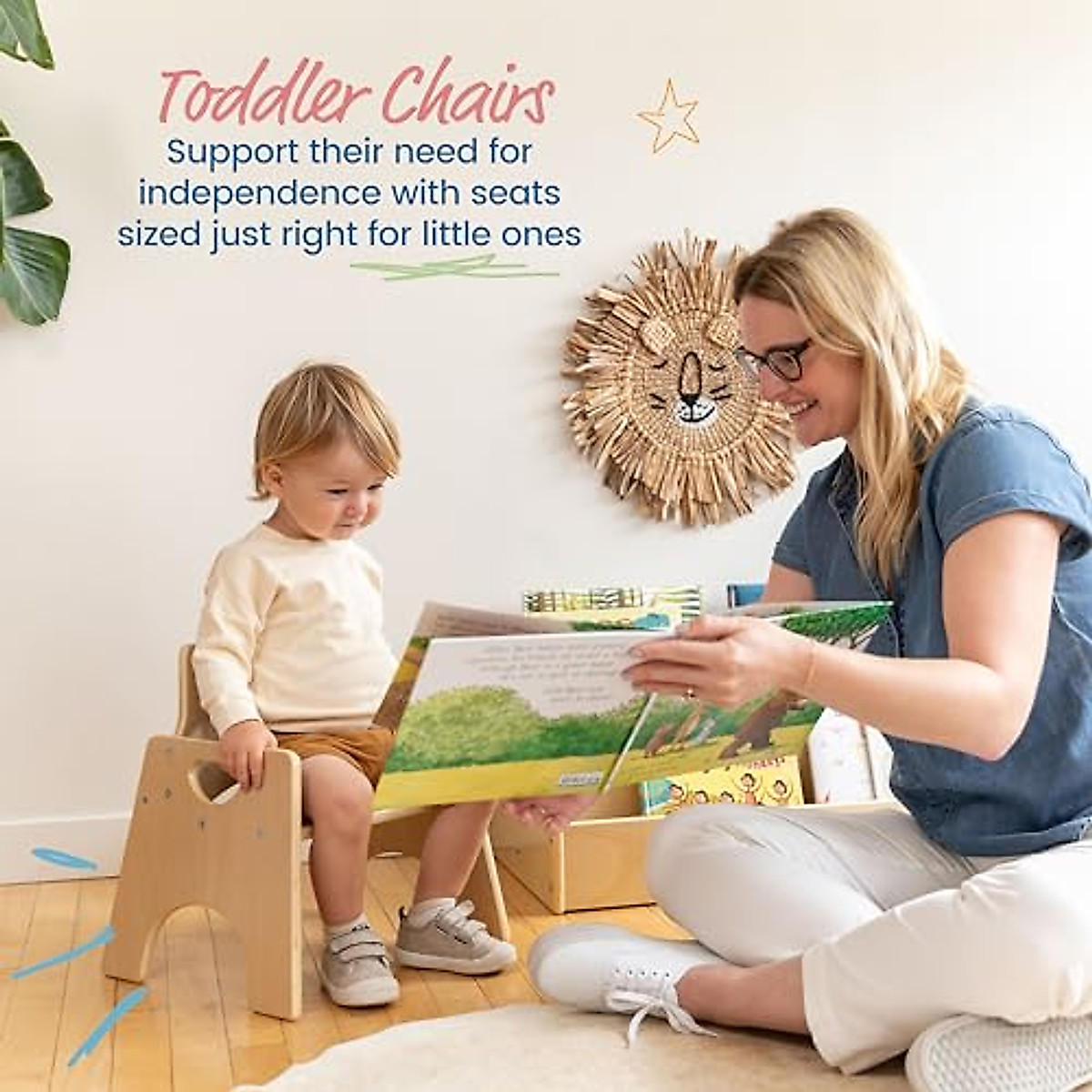 ECR4Kids Stackable Wooden Toddler Chair, 8in, Kids Furniture, Natural, 2-Pack