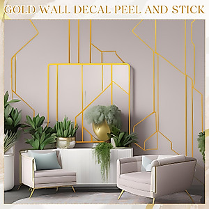 Hoolerry 24 Pcs 70.8 x 1.2 Inch Metallic Line Wall Decals Peel and Stick Adhesive Tile Stickers Washi Tape Wall Tape Mirror Tape Graphic Tape for Home Wall Crafts Decoration (Gold)