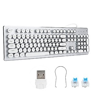 Retro Mechanical Gaming Keyboard Rainbow Backlit , Punk Vintage StyleDustproof Mechanical Ergonomic Keyboard with 104 Keys for Computer Game Enthusiasts Home Office Use