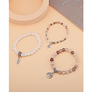 COLOYAN Tree of Life Bracelets for Women - Reiki Healing Stone Bracelets Semi-Precious Gemstone Beaded Bracelets Beach Charm Stretch Bracelet Set Ocean Jewelry