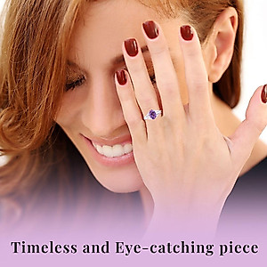 Solitaire Engagement Rings for Women in 925 Sterling Silver - Amethyst February Birthstone Promise Vintage Purple Jewelry Birthday Gifts