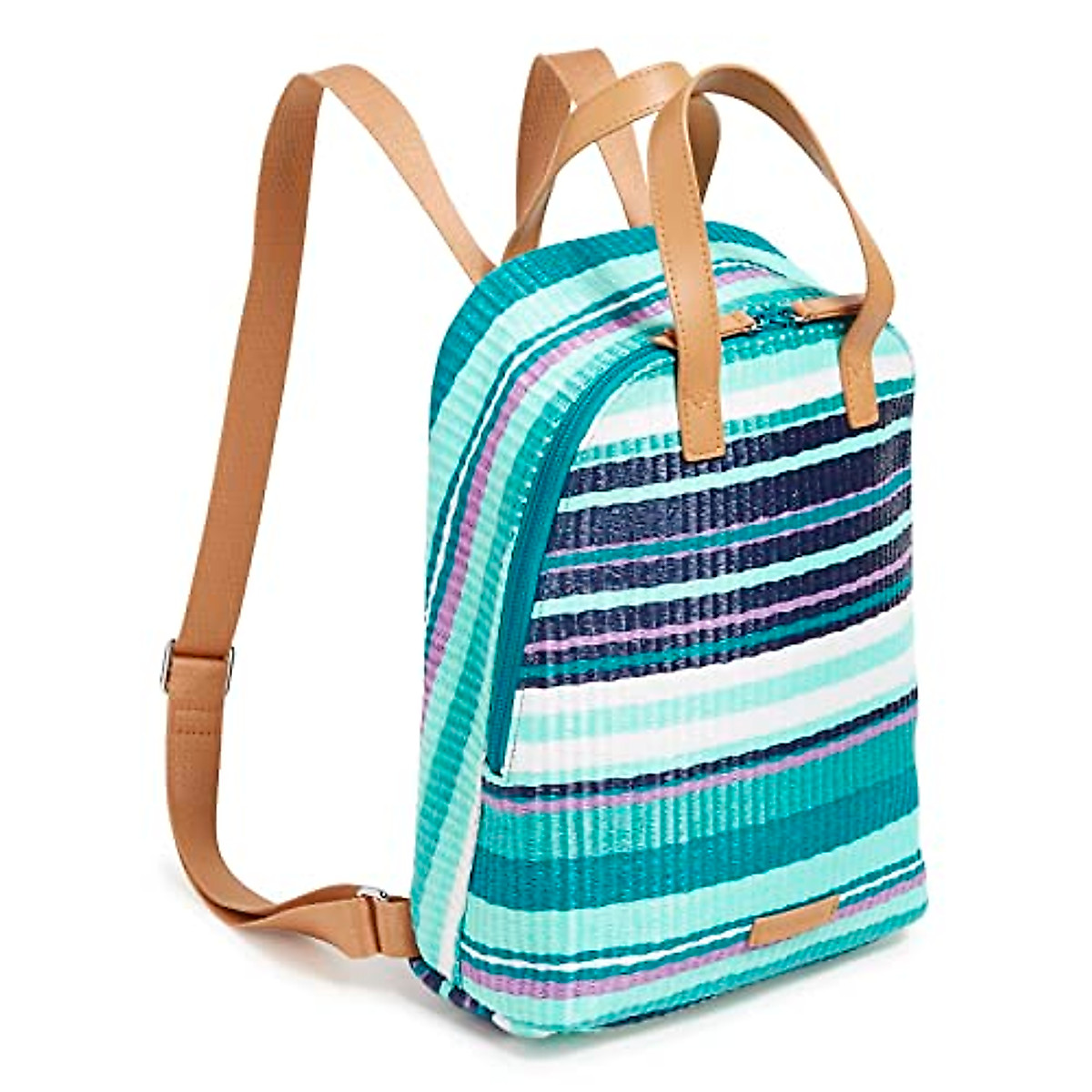 Vera Bradley Women's Straw Mini Beach Totepack Backpack, Spring Mint Stripe, One Size