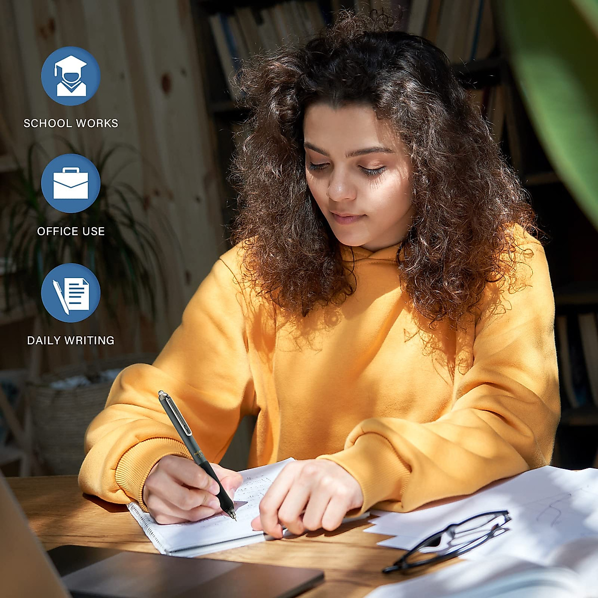 ParKoo Gel Pens Quick Dry Ink Fine Point 0.5mm, Retractable Rolling Ball Black Ink, Click Silent Pens Set for Journaling Notetaking Drawing Sketching Smooth Writing Non Bleed 12pcs