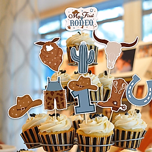 NANAGALI My First Rodeo Birthday Party Cupcake toppers - NO DIY - My First Rodeo Birthday Party Supplies Boy, Western Cowboy Party Decorations for Boy, Cowboy Baby Shower Wild West Party Decoration