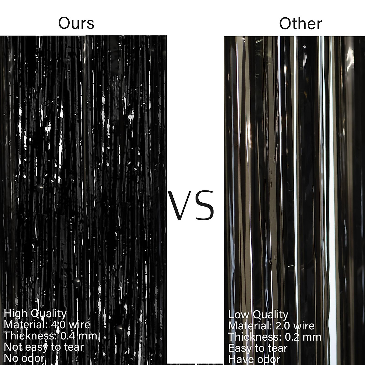 Black Foil Fringe Backdrop Curtains, 2 Pack of 3.28 ft x 8.28 ft Metallic Tinsel Foil Fringe Streamer Photo Booth Props Backdrop for New Year Halloween Birthday Wedding Party Decorations
