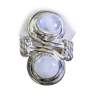 55Carat Genuine Rainbow Moonstone Silver Ring for Women Astrological Handmade US 4,5,6,7,8,9,10,11,12