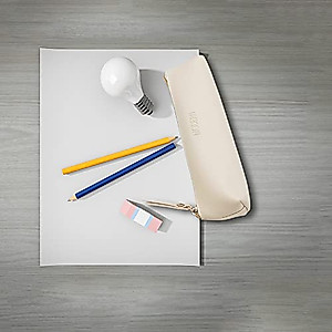 Funny live Portable Pencil Bag Pen Case Cosmetic Bag, Candy Colors Leather Stationery Pouch Slim Zipper Bag School/Office Supplies Bag Case for Pens, Pencils, Markers, Lipsticks, Makeup Brush (White)