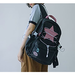 TIMMOR MAGIC Y2k Backpack for Women Star Aesthetic Bags with Drawstring Y2k Fashion Graphic Bag Cyber Vintage Coquette Bags(style4-black)