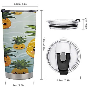 FHENMSA Reusable Plastic Water Cups with Lids,Cute Pineapple Print Anti-overflow Cup,sports Travel Coffee Cup