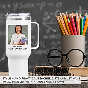 Andaz Press Personalized Photo 40oz Tumbler with Handle, Lid and Straw, Custom Picture 40 oz Tumbler Travel Mug, Custom Mug with Name Text Teacher Gifts for Women, Teacher Appreciation Gifts