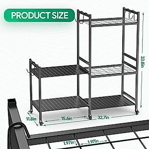 NAVOROGE Garden Tool Organizer for Garage,Yard Tool Holder with Wheels,Multifunctional Tool Storage Rack with 5 Hooks,for Garden Shed Garage Yard Basement Lawn,Up to 35 Long-Handled Tools,Black