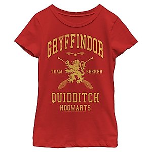 Harry Potter Gryffindor Quidditch Seeker Girl's Solid Crew Tee, Red, X-Small