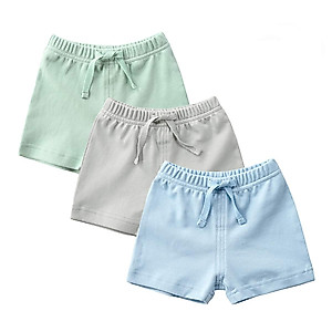 Teach Leanbh Unisex-Baby 3-Pack Cotton Soild Color Short with Drawstring 3-24 Months (3-6 Months, Green/Gray/Blue)