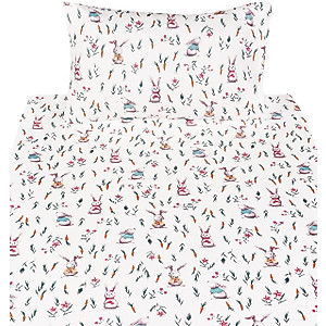 Scientific Sleep Cute Bunny Like Flower & Baby Carrot 100% Cotton Cozy 3 Pcs Twin Bed Sheet Set, Flat Sheet & Fitted Sheet & Pillowcase Natural Bedding Set (Rabbit, Twin)