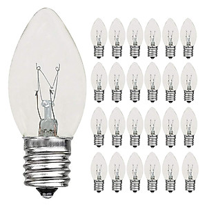 25 Pack C9 Clear Christmas Repalcement Bulbs, C9 Christmas Replacement Light Bulb for Christmas String Light, E17 Intermediate Base- 7 Watts