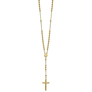 Diamond2Deal 14k Yellow Gold Diamond-cut 4mm Beaded Semi-solid Rosary 24 inch Necklace