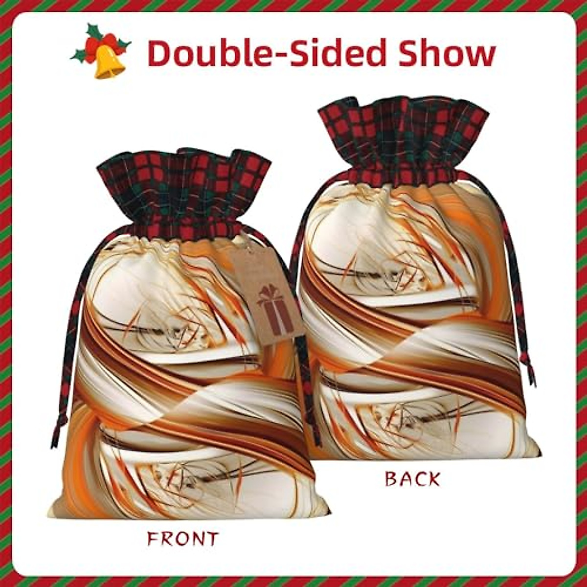 Christmas Gift Bags with Drawstring Burlap Gift Bags Orange White Lines Christmas Linen Bags for Xmas Party Candy Bags with Cards Xmas Reusable Wrapping Bags Christmas Linen Treat Bags for Holiday