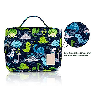 Eudora Hanging Travel Toiletry Kit Bag for Men and Boys, Waterproof Travel Organizer, Cute Dinosaur Snake Cartoon Cosmetic Weekender Bag with 360 Rotatable Hook (Blue)