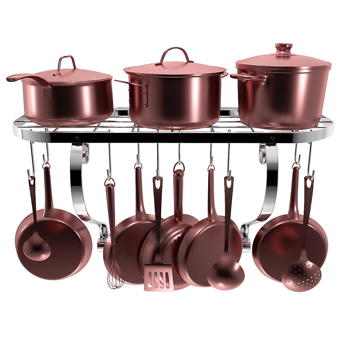 Vdomus Hanging Pot Rack Organizer, Wall Mounted Kitchen Pan Organizer Pots and Pan Storage with 10 Hooks, Kitchen cookware Storage Organizer, 24 by 10-inch (Sliver)