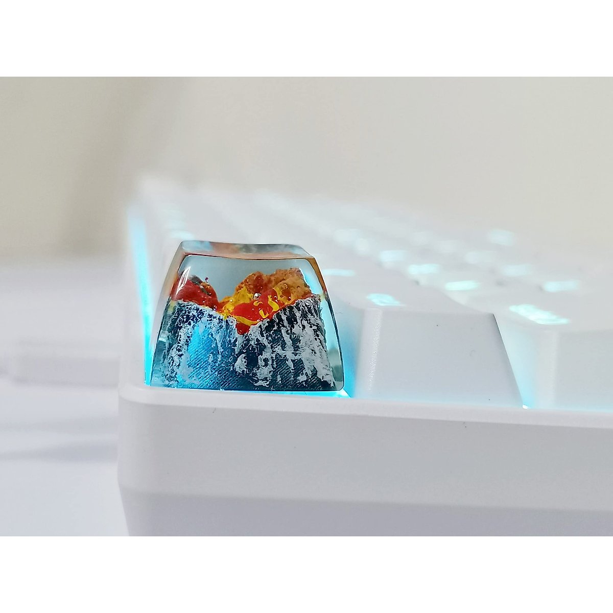 MECHKYP Handmade Mt .Fuji Backlit Resin Artisan Keycap R4/Esc Key Cap Shine Through Translucent SA Profile for Cherry MX Switch Gaming Mechanical Keyboard,Volcano Magma (Magma)