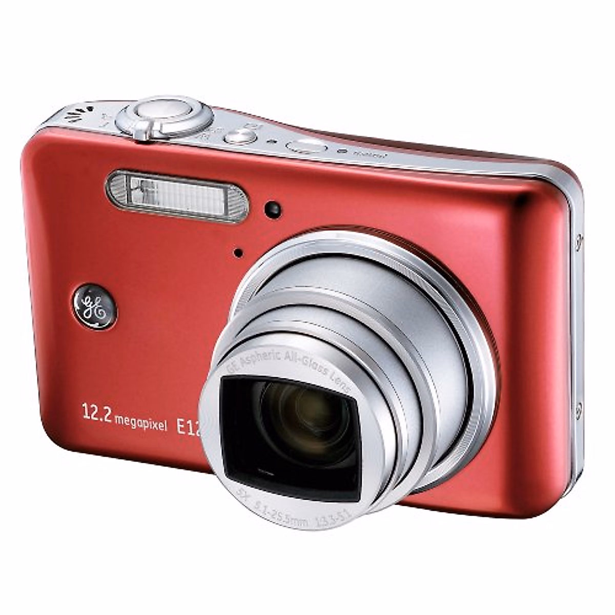 GE E1250TW-RD 12MP Digital Camera with 5X Optical Zoom and 3.0 Inch LCD with Auto Brightness - Red