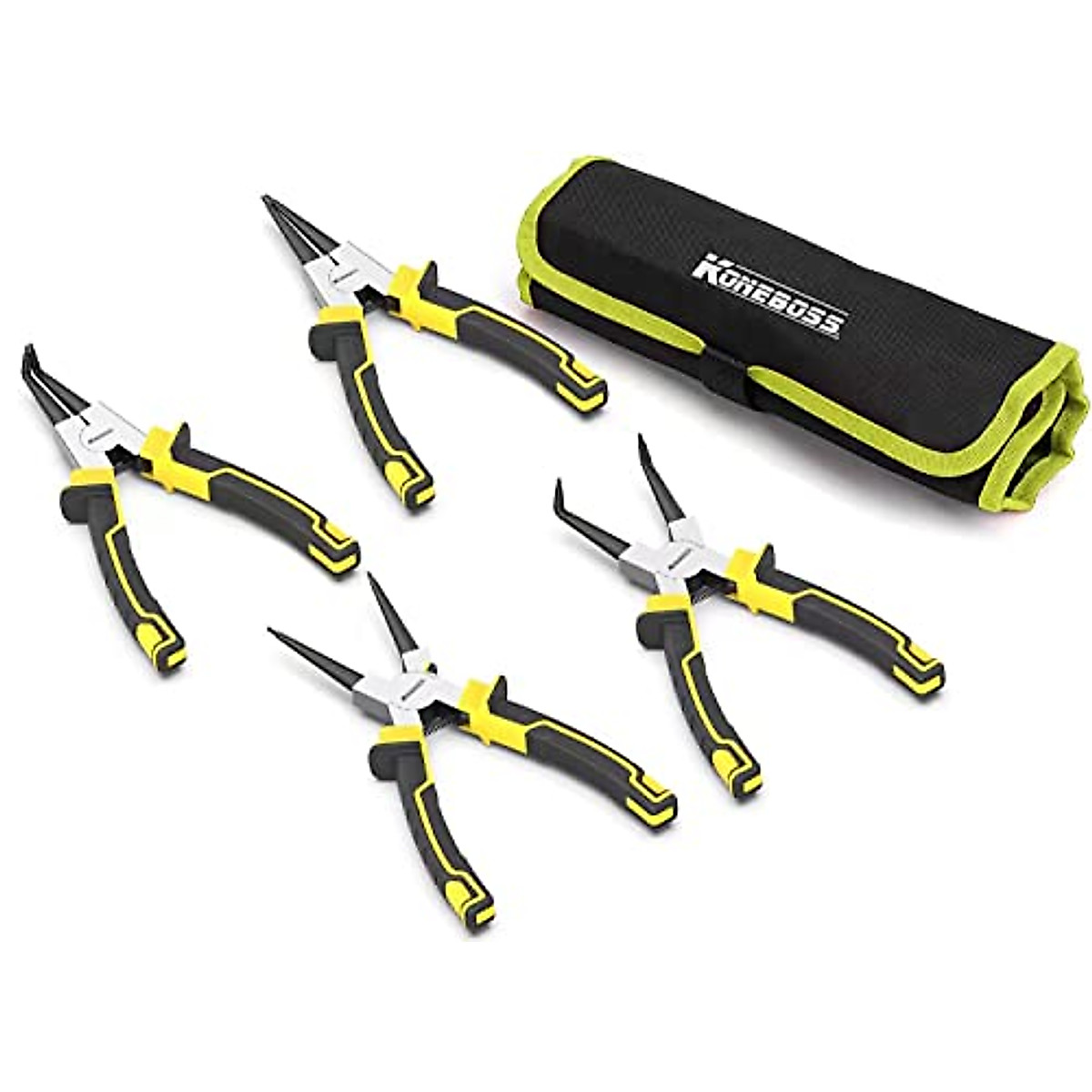 4 PCS Snap Ring Pliers Set Heavy Duty 7-Inch Internal/External Circlip Pliers Kits 5/64" Tip Straight/Bent Jaw for Ring Remover Retaining with Storage Bag