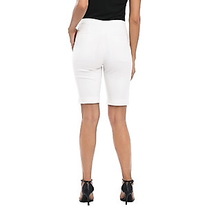 HDE Pull On Bermuda Shorts for Women Mid Rise 10" Inseam Shorts with Pockets White - M
