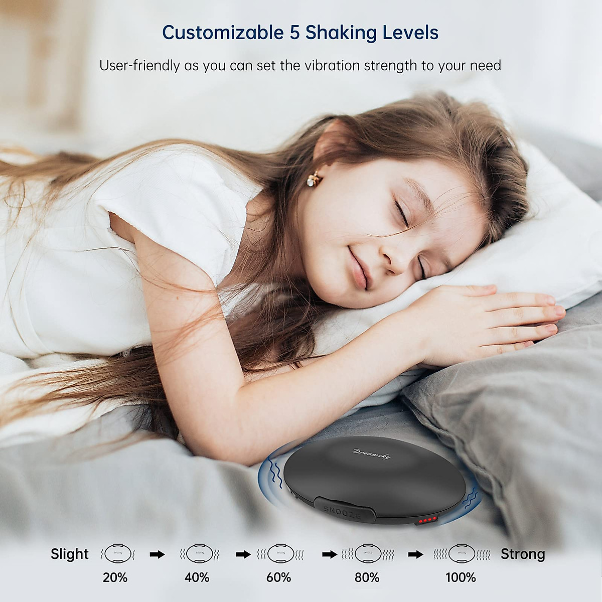 DreamSky Vibrating Alarm Clock for Heavy Sleepers - Auto Set Bed Shaker Alarm Clock Under Pillow for Hearing Impaired, Bedroom, Travel, Rechargeable Battery Operated, Cordless, Auto DST, LCD Backlight