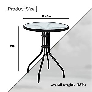 DIMAR GARDEN 24" Outdoor Side Table Patio Metal Round Bistro Coffee Table with Glass Top,Black
