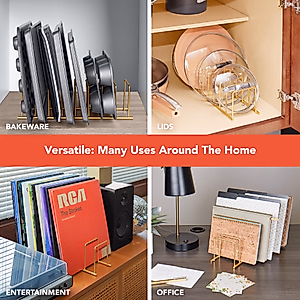 Spectrum Diversified Euro Kitchen Organizer for Plates, Cutting Boards, Bakeware Cooling Racks, Pots & Pans, Serving Trays, Reusable Containers, and Lids, Satin Nickel