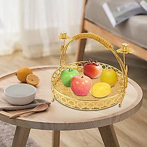 Gralara European Style Serving Tray Cupcake Dessert Party Display Dried Food Tray Organizer Metal Decorative Storage Fruit Bowl for Centerpiece, Aureate