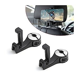 2PCS Car Headrest Hidden Hook, 2 in 1 Multifunctional Car Seat Back Hanger Storage Hook with Phone Holder, Automotive 360° Rotation Headrest Purse Handbag Holder Universal for Toys Groceries (Silver)