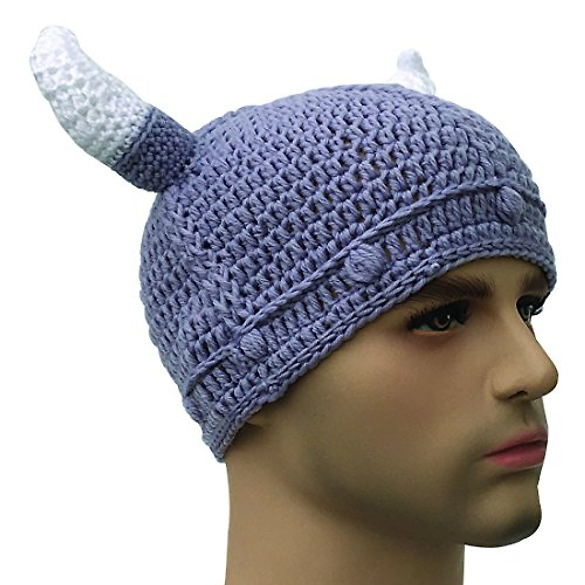 Kafeimali Unisex Barbarian Knight Knit Hat Viking Horns Beanie Funny Caps (Gary)