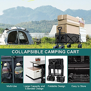 Collapsible Beach Cart with Table, Foldable Wagon for Camping, Shopping, Sports, Gardening, and Fishing - Portable Folding Wagon Cart Large Capacity Extended Trailer