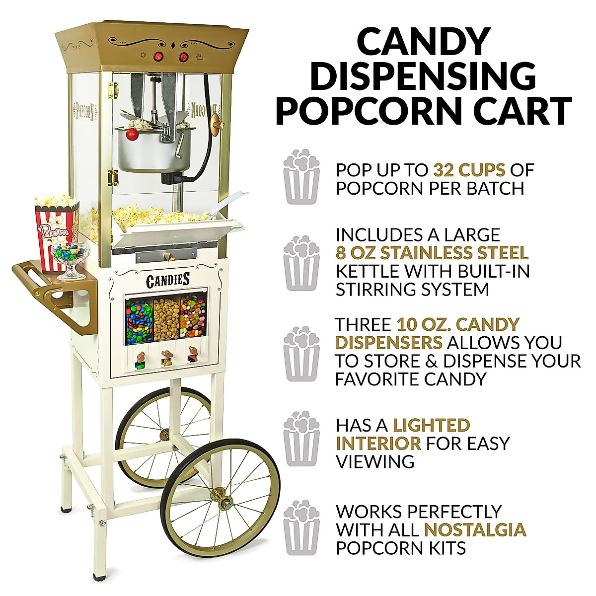 Nostalgia Popcorn Maker Machine - Ivory & KPP424 Best Tasting Premium 4-Ounce Popcorn, Oil & Seasoning Salt All-In-One Packs - 4 Ounce (Pack of 24)