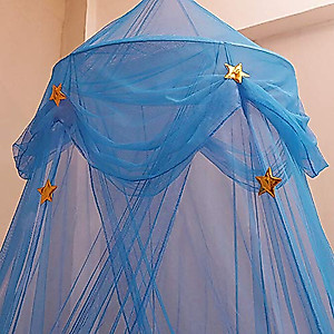 Glamorstar Bed Canopy for Girls Princess Mosquito Net Glow in The Dark Stars and Moon Crib Hanging Tent Bedroom Decor Gift for Kids Blue