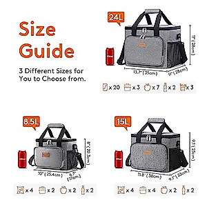 Lifewit Large Lunch Bag 24-Can (15L) Insulated Lunch Box Soft Cooler Cooling Tote for Adult Men Women, Grey