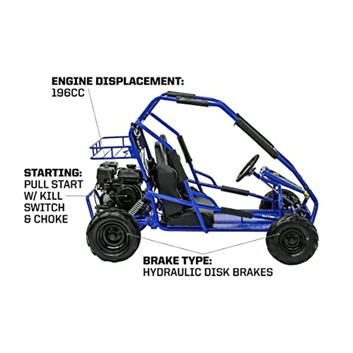 Coleman Powersports Off Road Go Kart, Gas Powered, 196cc/6.5hp(KT196-BL), Large, Blue