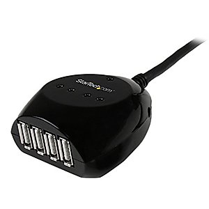 StarTech.com 15m USB 2.0 Active Cable with 4 Port Hub - Long USB Cable with 4 port USB Hub - USB A (M) to 4x USB A (F) - 15m, 50 ft Black, TAA (USB2EXT4P15M)