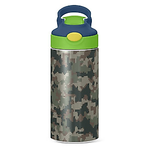 Moudou Camouflage Kids Water Bottle 12 oz, Double Walled Vacuum Insulated Stainless Steel Thermos Travel Tumbler for Boys, Girls, Toddlers