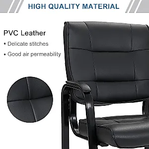 ZenStyle Set of 2 Office Leather Guest Chairs with Padded Arm Rest, Reception Chairs Executive Side Chair with Bonded Leather and Black Metal Frame for Waiting Room, Conference, Reception Meeting