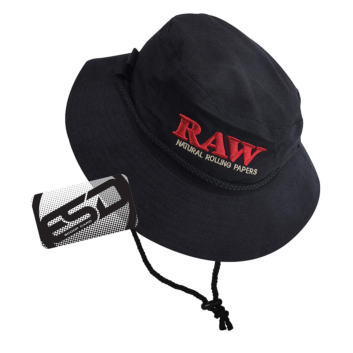 RAW Black Smokermans Hat Medium Sized - Functional Bucket Hat with Four Preroll Slots for Cones or Storage Tubes - 100% Cotton
