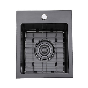 VCCUCINE Black Bar Sink Drop in, 13 x 15 Inch Topmount RV Small Kitchen Sink, Handmade Stainless Steel Wet Bar Sink, Outdoor Single Bowl Prep Sink with Dish Grid & Drain